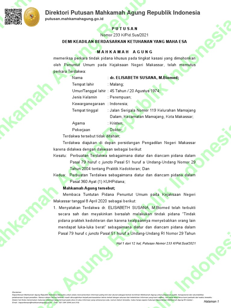 Putusan 233 K Pid - Sus 2021 20220528 | PDF