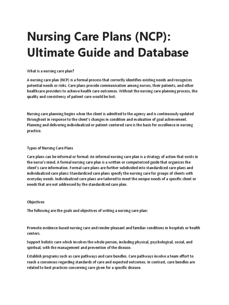 Nursing Care Plans (NCP) : Ultimate Guide and Database | PDF | Nursing ...