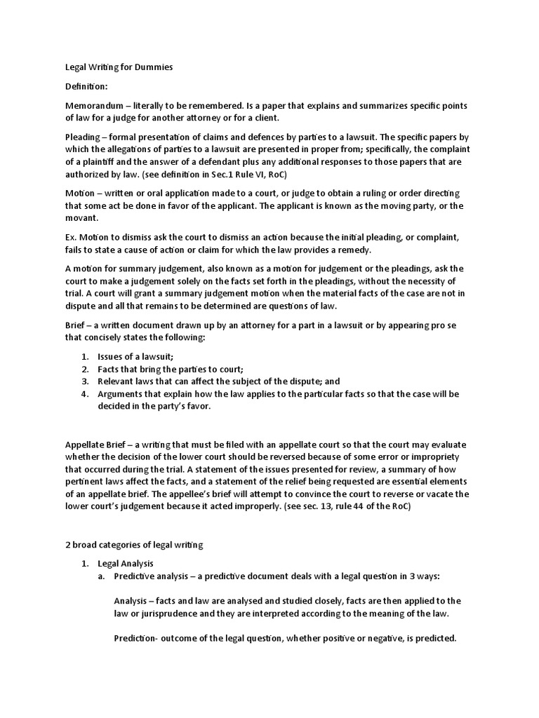Legal Writing For Dummies | PDF | Lawsuit | Brief (Law)