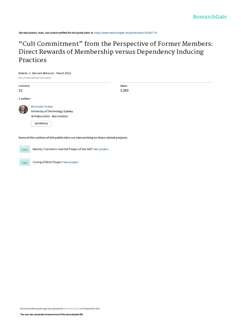 Cult Commitment - Behavior From The Experience of Membership | PDF ...