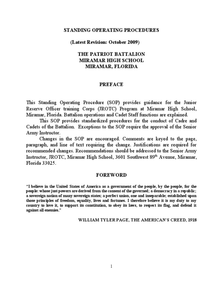 JROTC Patriot Battalion SOP Overview | PDF | Sergeant | Company ...