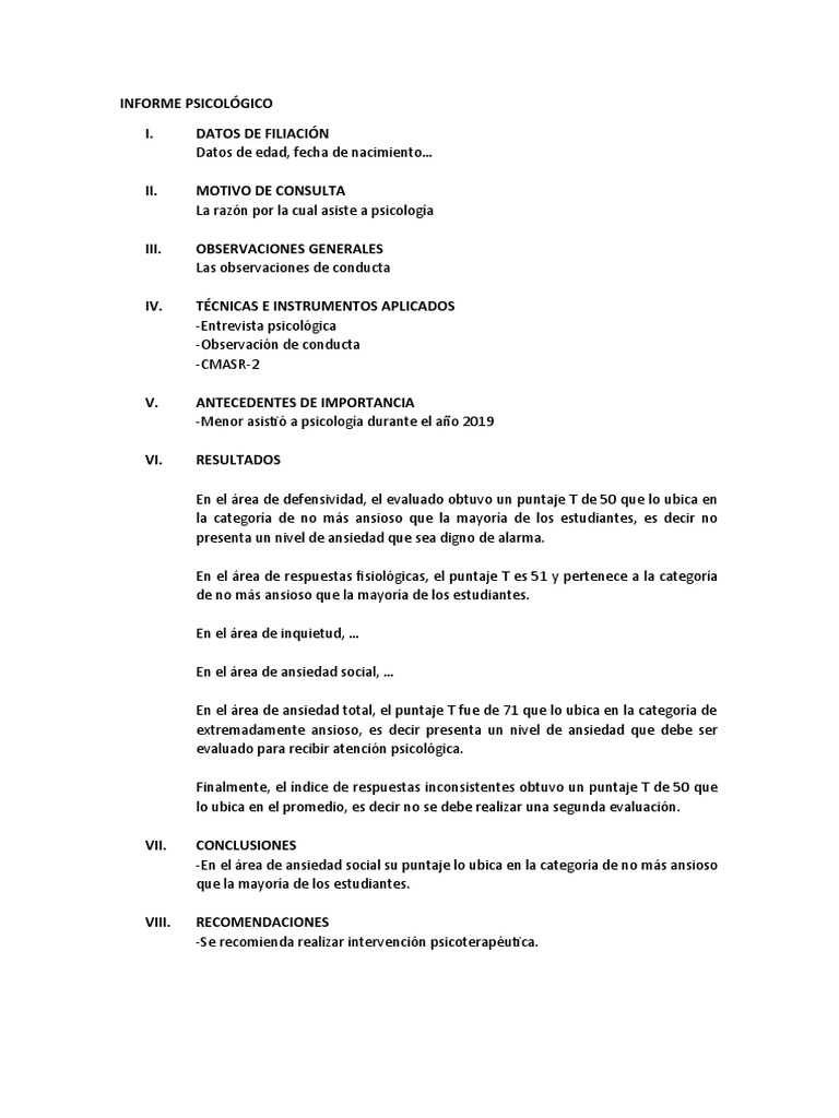 Informe Psicológico Cmas R2 | PDF