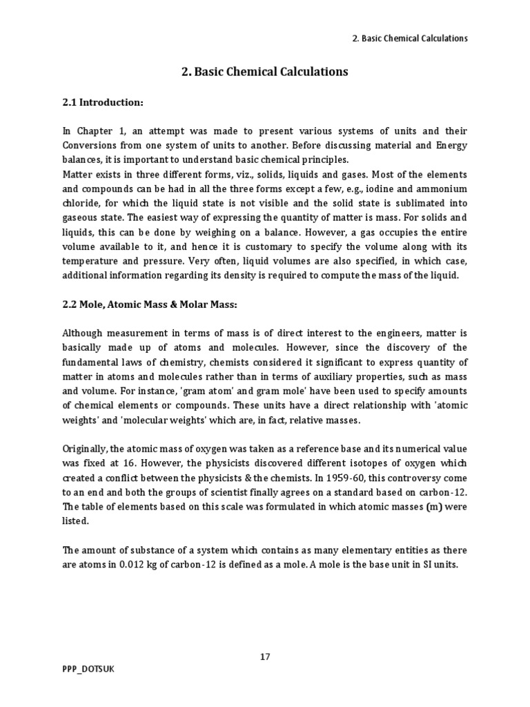 Basic Chemical Calculations-Merged | PDF | Mole (Unit) | Chemical Elements