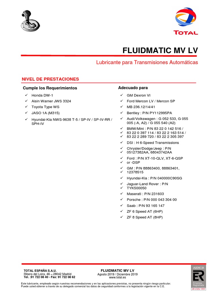 TOTAL FLUIDMATIC MV LV Esp 2019 | PDF
