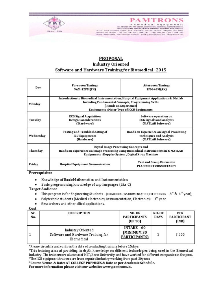BME Training Proposal Pamtrons | PDF | Biomedical Engineering ...