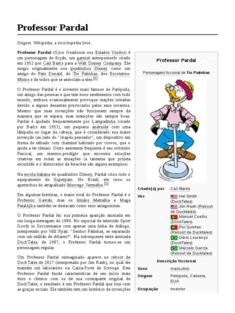 Professor Pardal | PDF | Personagens criados | Trabalhos