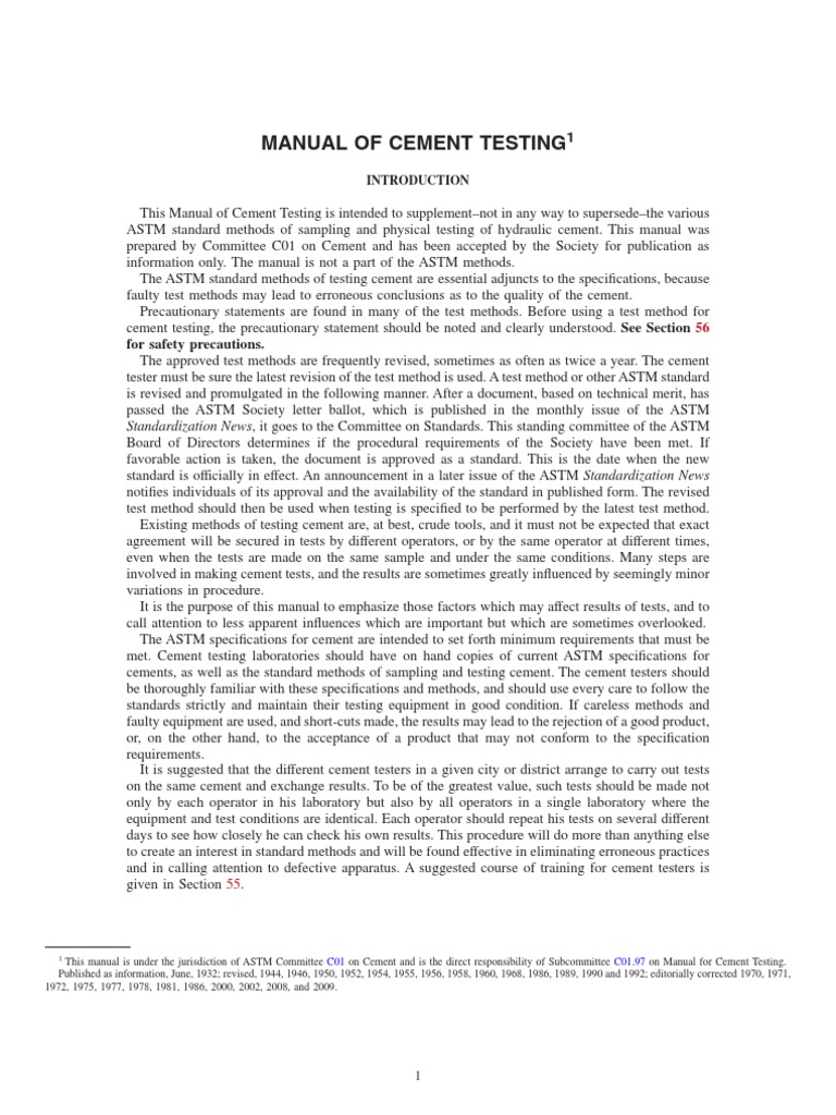 Manual of Cement Testing: For Safety Precautions | PDF | Standard ...