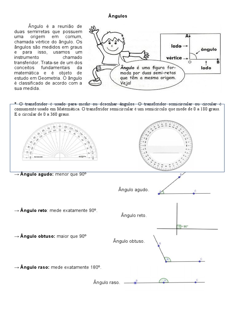 Tipos e Medidas de Ângulos para o 4º Ano | PDF | Ângulo | Geometria ...