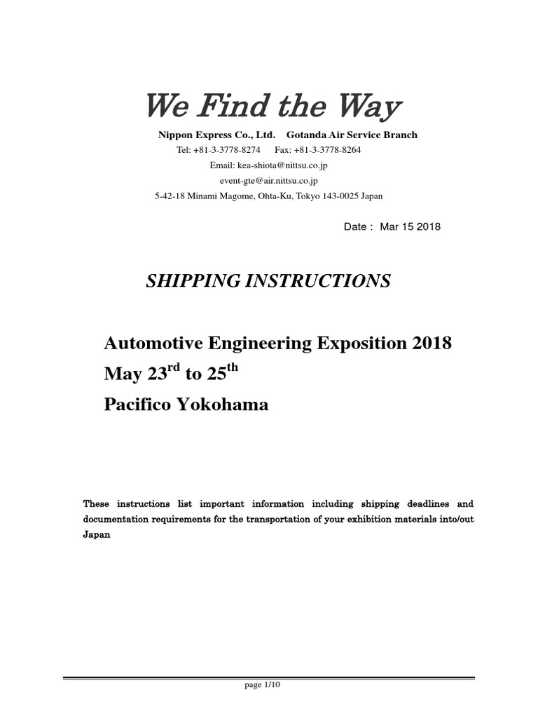 Special Shipping Instructions for Expo | PDF | Cargo | Fee