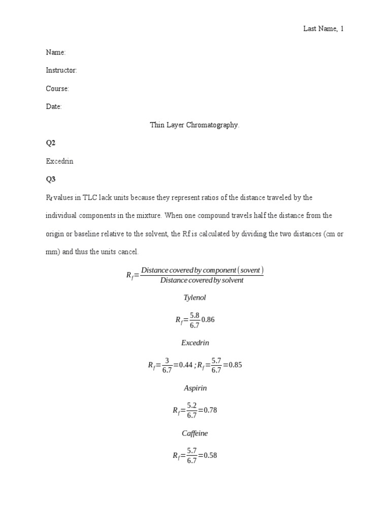 Determining the Composition of Excedrin Through Thin Layer ...