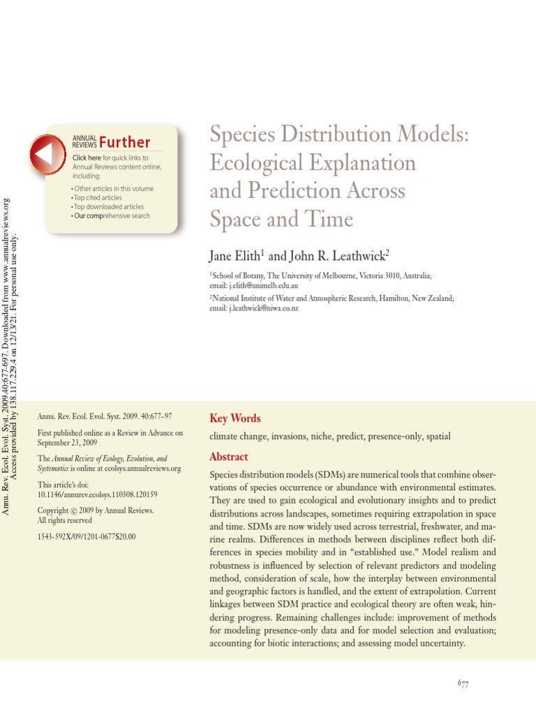 Species Distribution Models: Ecological Explanation and Prediction ...
