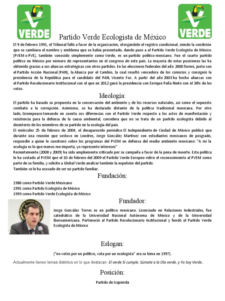 Partido Verde Ecologista de México | PDF | México | Gobierno