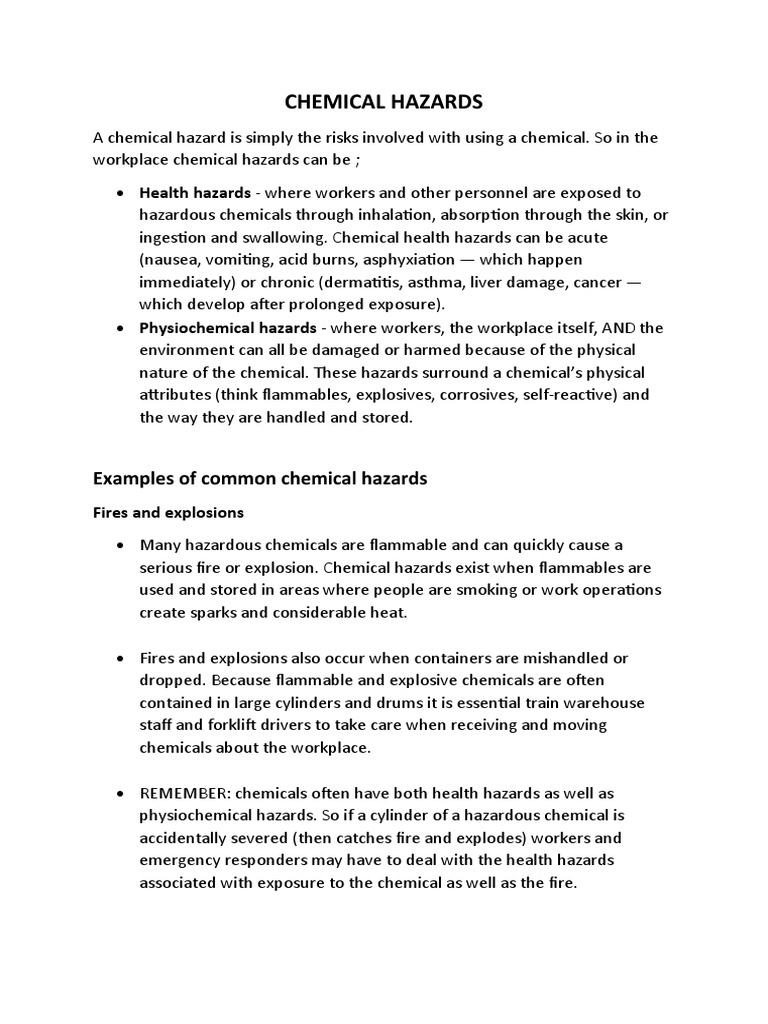 Examples of Common Chemical Hazards | PDF | Hazards | Occupational ...