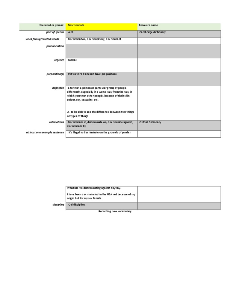 Recording New Vocabulary - Table HW09.03.22 | PDF