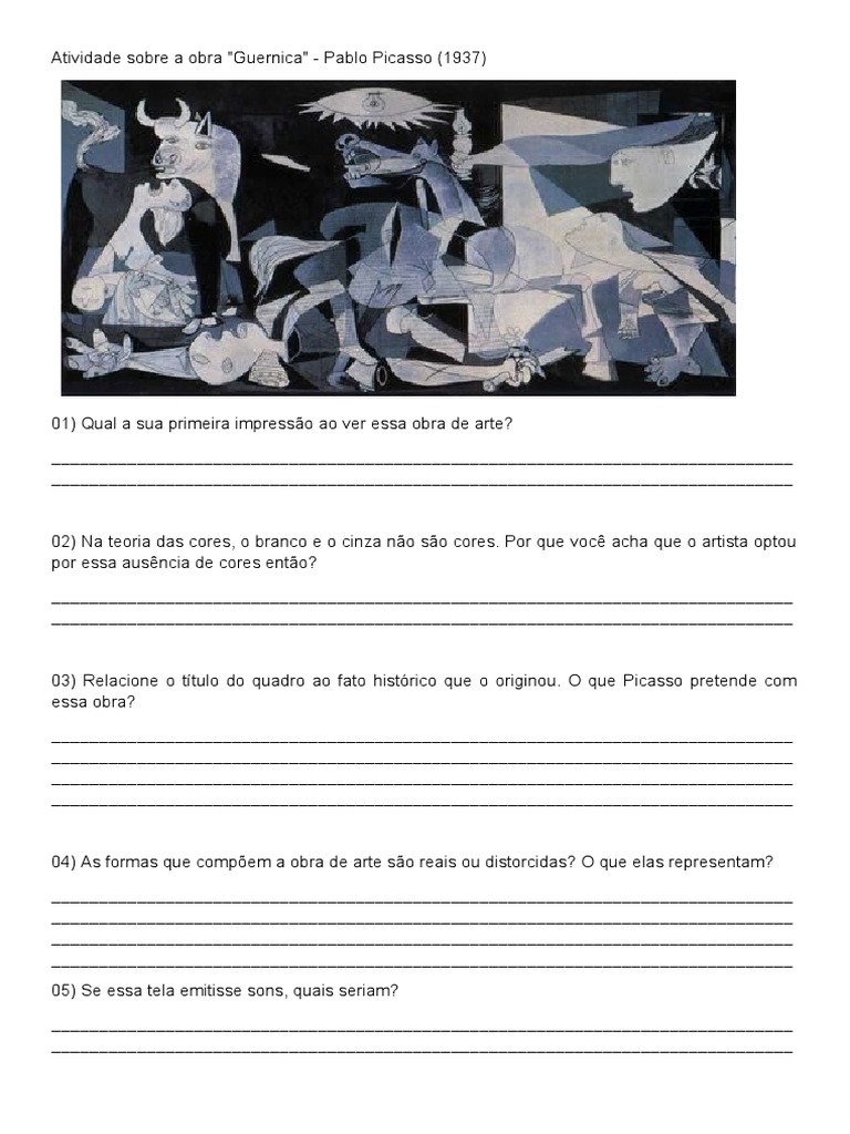Atividade Sobre A Obra Guernica | PDF | Pablo Picasso | Cor