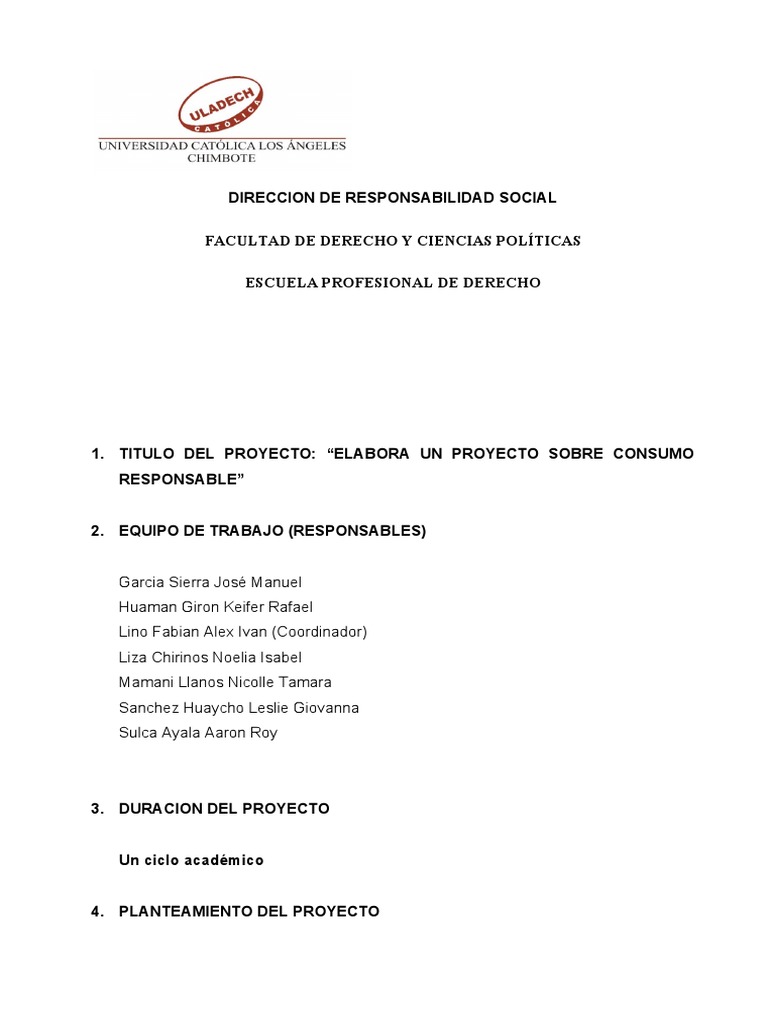 Esquema Del Proyecto de Responsabilidad Social | PDF | Trabajo Social | Sustentabilidad