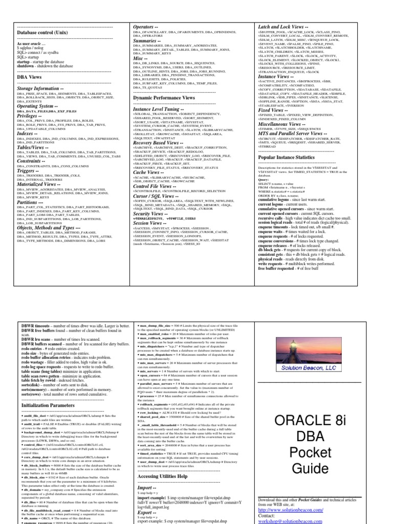 An In-Depth Guide to Oracle Database Dynamic Performance Views and Statistics | PDF | Cache ...