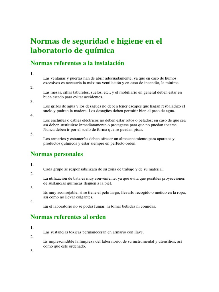 Normas de Seguridad en Laboratorio Químico | PDF | Laboratorios ...