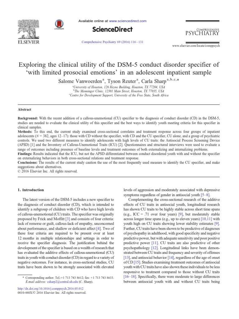 Exploring The Clinical Utility of The DSM-5 Conduct Disorder Specifier ...