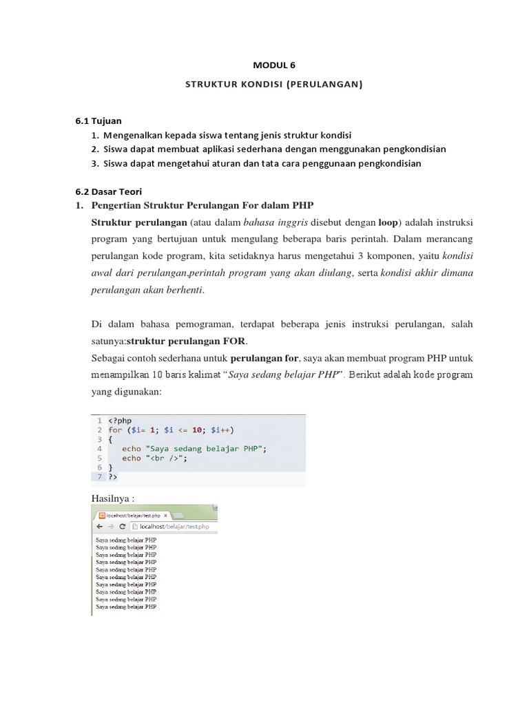 Modul 6: 1. Pengertian Struktur Perulangan For Dalam PHP | PDF | Komputer