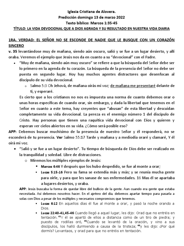 PREDICACIÓN MARCOS 1.35-45 | PDF | Oración | Jesús