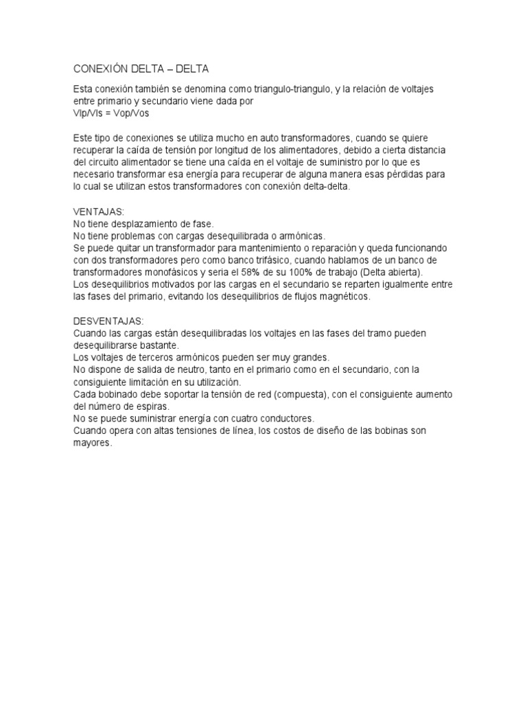 Conexión Delta - Delta - Delta-Estrella | PDF | Transformador | voltaje