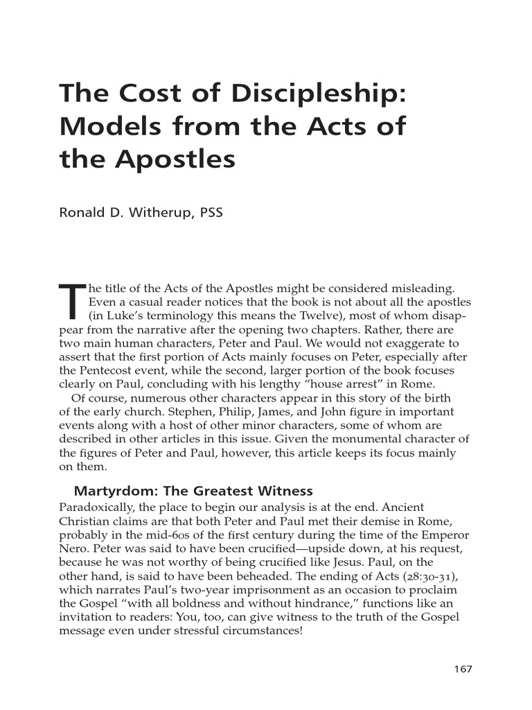 Cost of Discipleship Models From Acts WitherupBibTod2020 | PDF | Paul ...