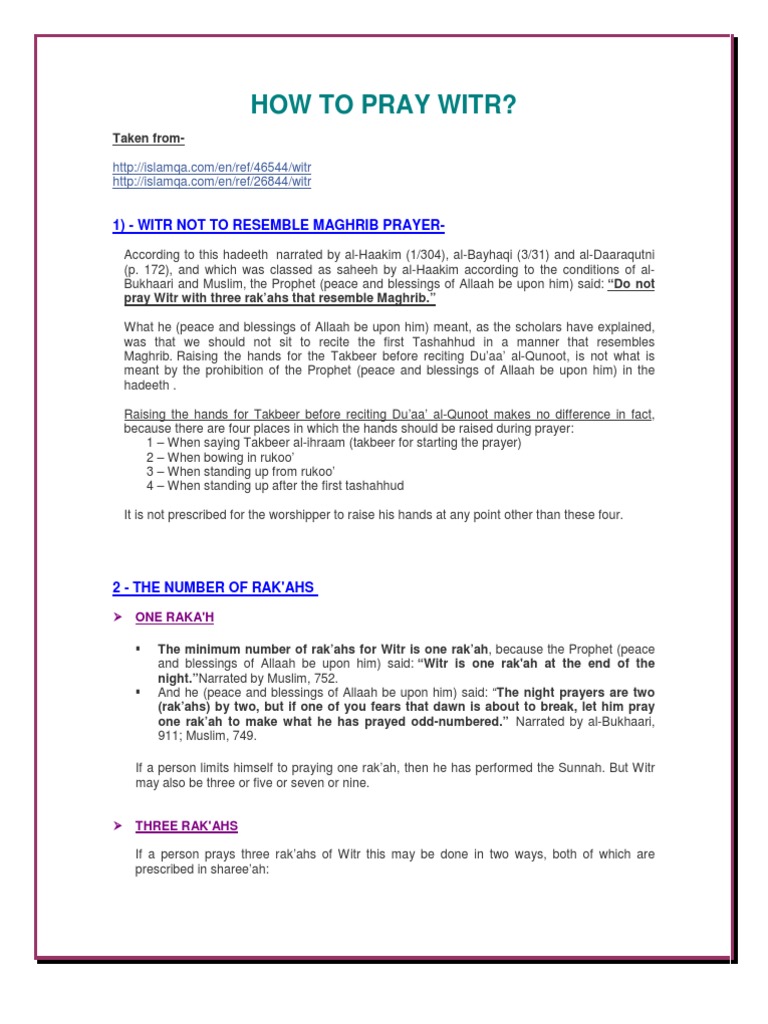 How To Pray Witr | PDF | Islamic Behaviour And Experience | Sharia