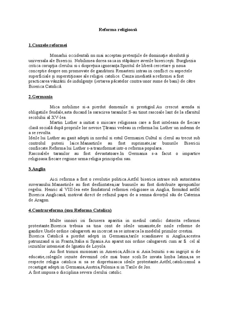 Reforma Religioasa Proiect. | PDF