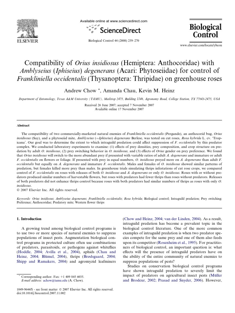 Compatibility of Orius Insidiosus | PDF | Biological Pest Control ...