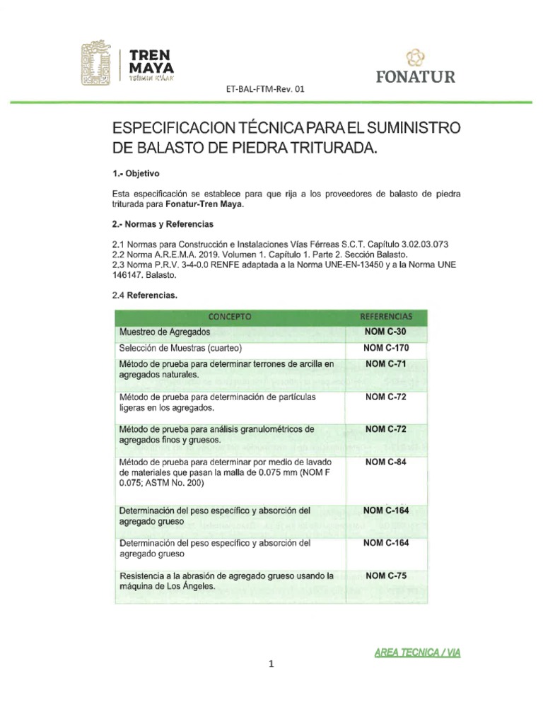 Especificacion Tecnica - Balasto - Tren Maya | PDF