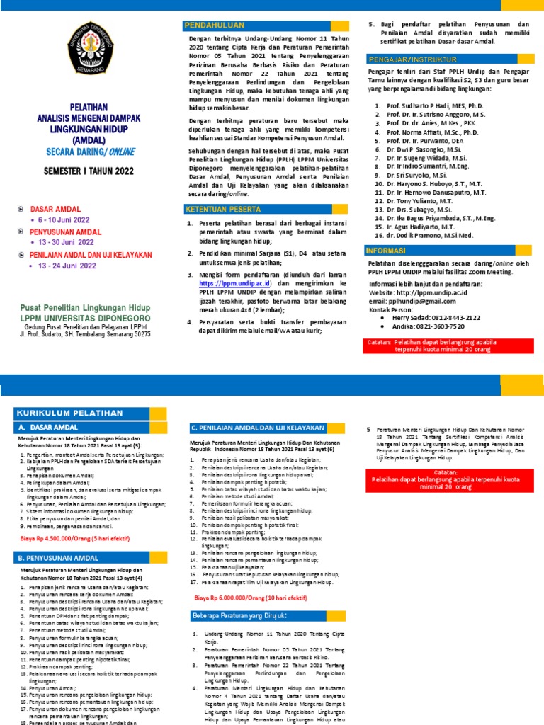 Leaflet Pelatihan Amdal Semester I Tahun 2022 | PDF