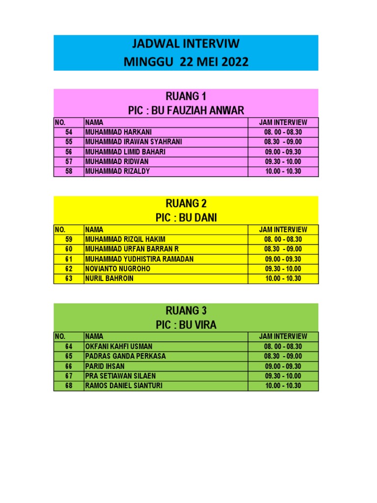 Jadwal Interview Hari Minggu 22 Mei 2022 | PDF