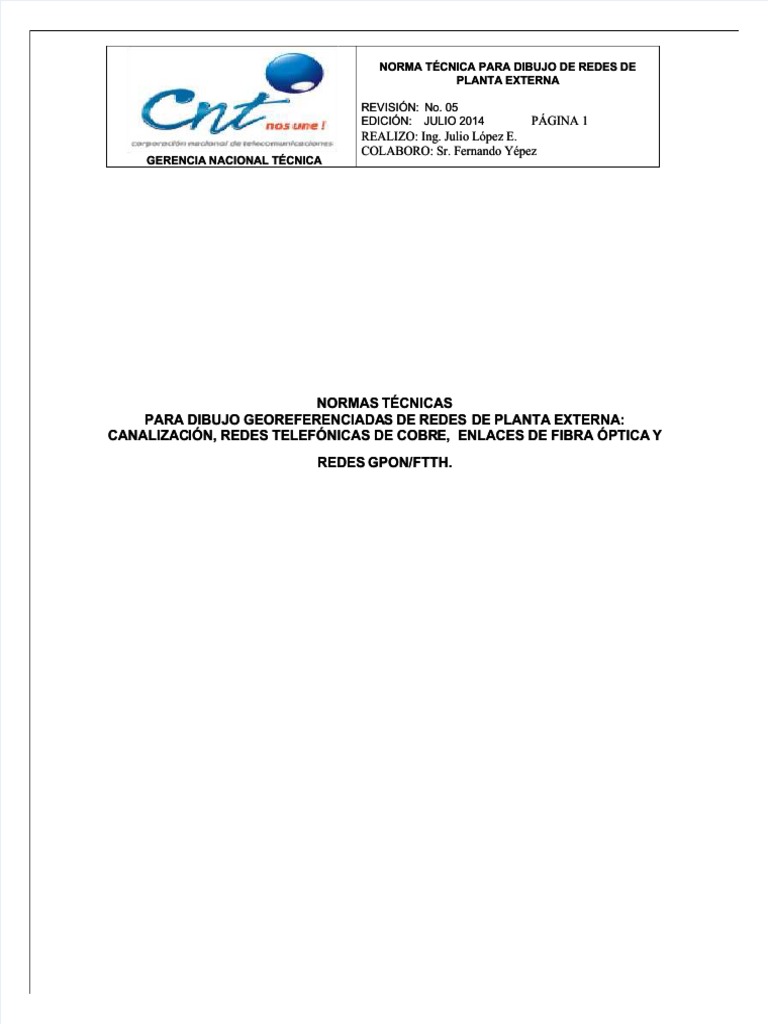 CNT - 2014v5 - Normativa Técnica para Dibujo de Redes de Planta Externa | PDF | Dibujo | Información