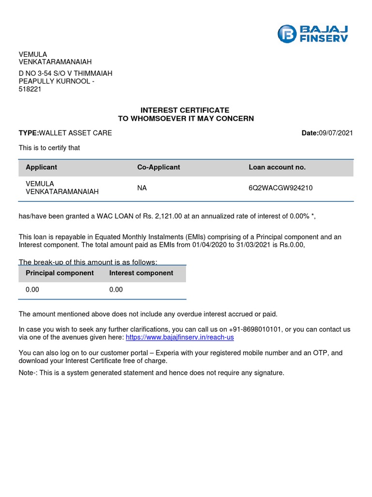 Interest Certificate | PDF