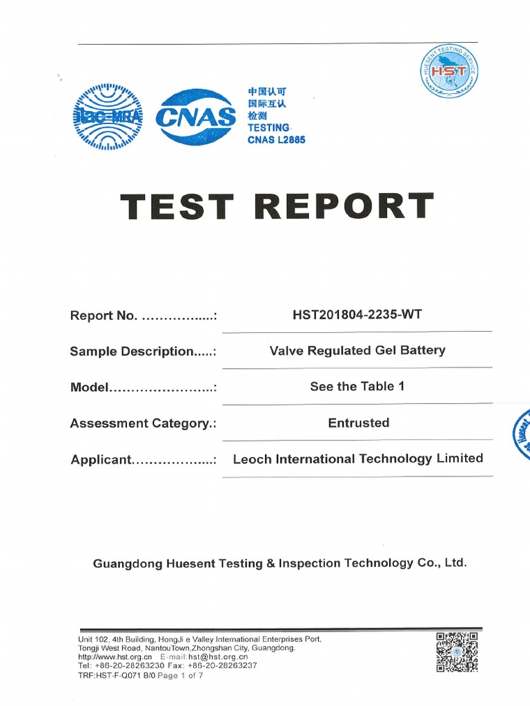 IEC 61427 Test Report | PDF