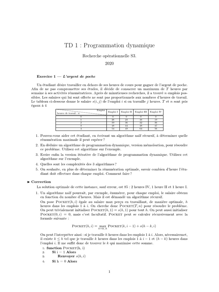 Exercices Corrigés de Programmation Dynamique | PDF | Programmation dynamique | Algorithmes