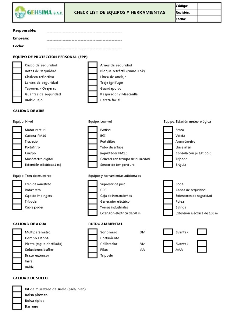 Check List de Equipos y Herramientas | PDF | Bienes manufacturados | Equipo
