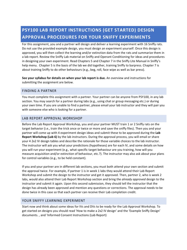 PSY100 Lab Report Instructions - Sniffy Nov15 | PDF | Experiment ...