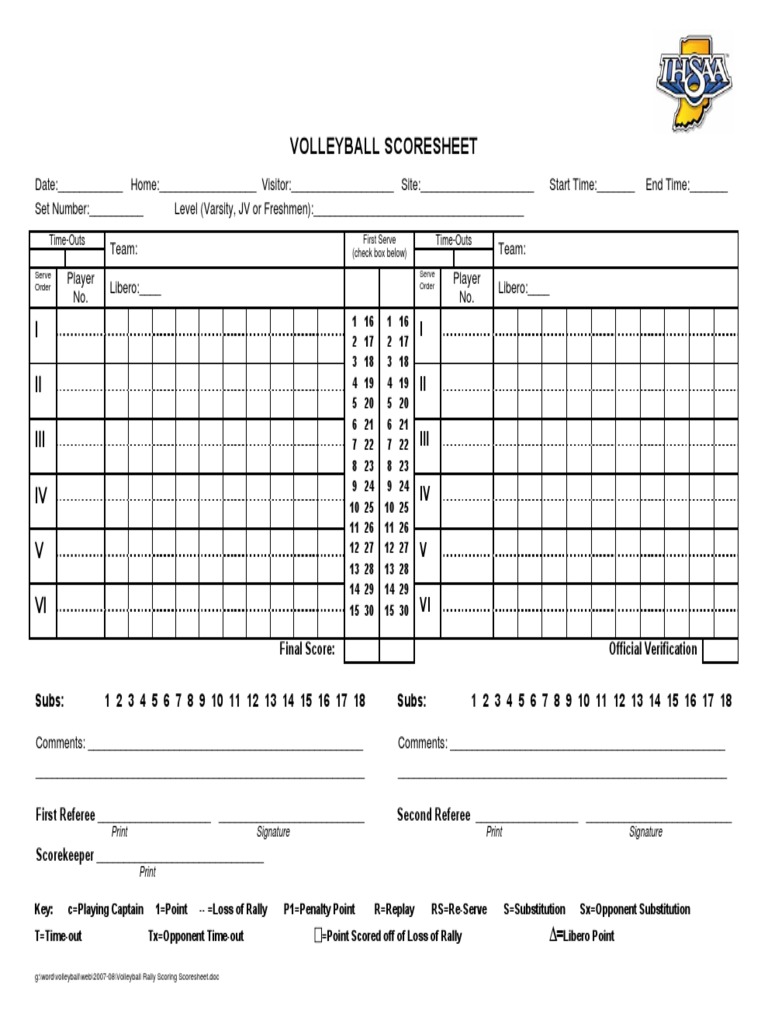 Volleyball Score Sheet Template | PDF | Teams | Volleyball