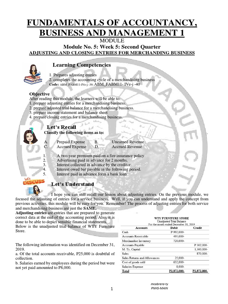 Fabm1 Grade-11 Qtr4 Module5 Week-5 | PDF | Debits And Credits | Bad Debt