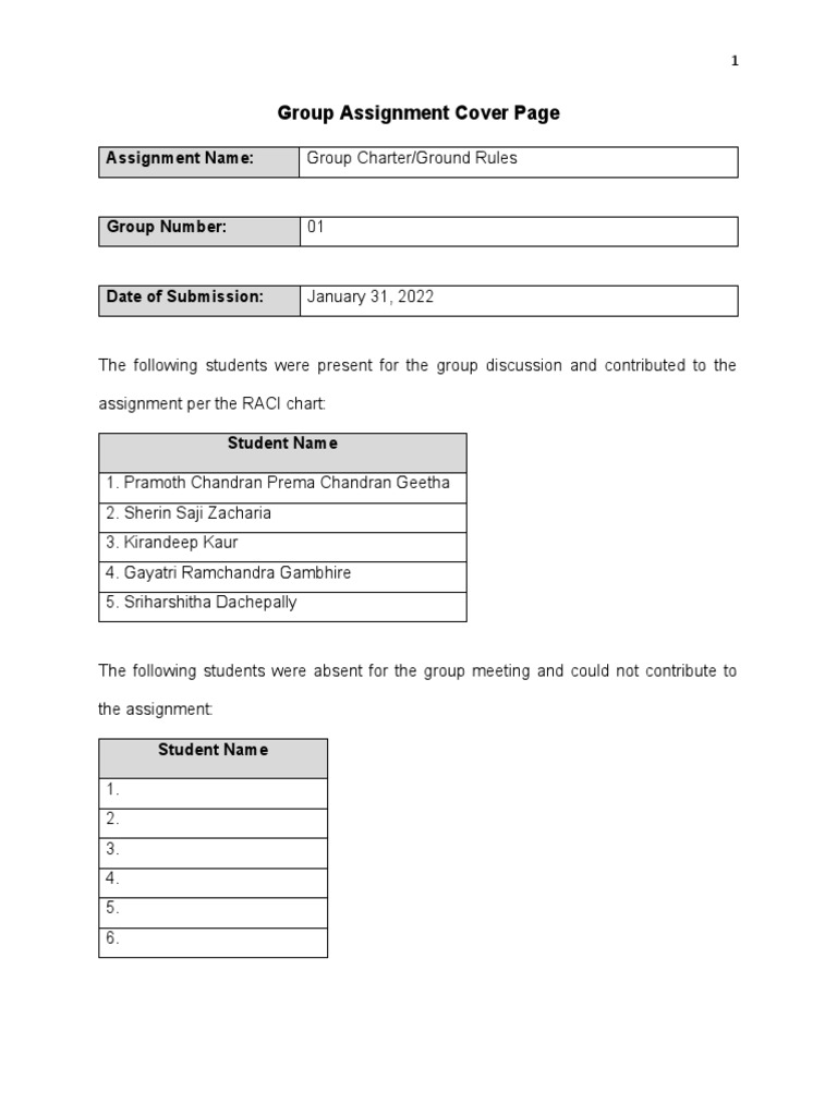 Group Charter and Ground Rules Document | PDF | Cognitive Science ...