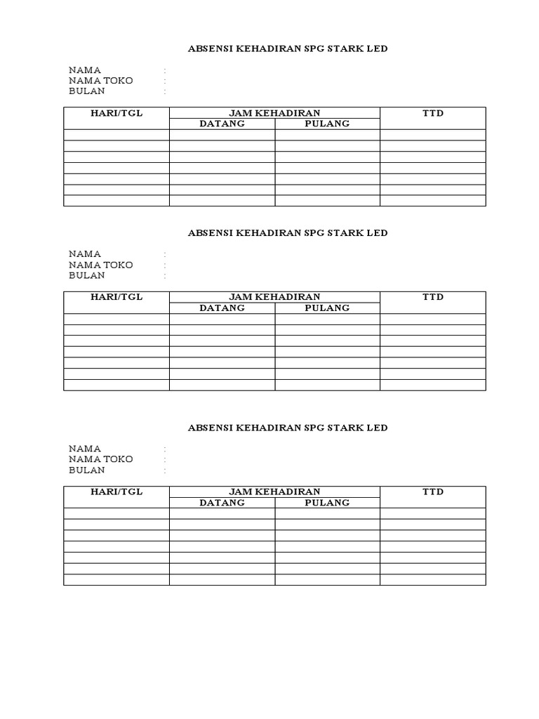 Absensi Kehadiran SPG Stark Led | PDF