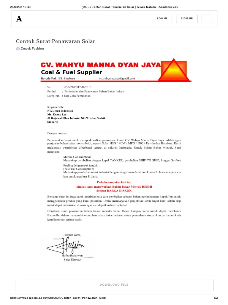 (DOC) Contoh Surat Penawaran Solar - Cewek Fashion - Academia - Edu ...