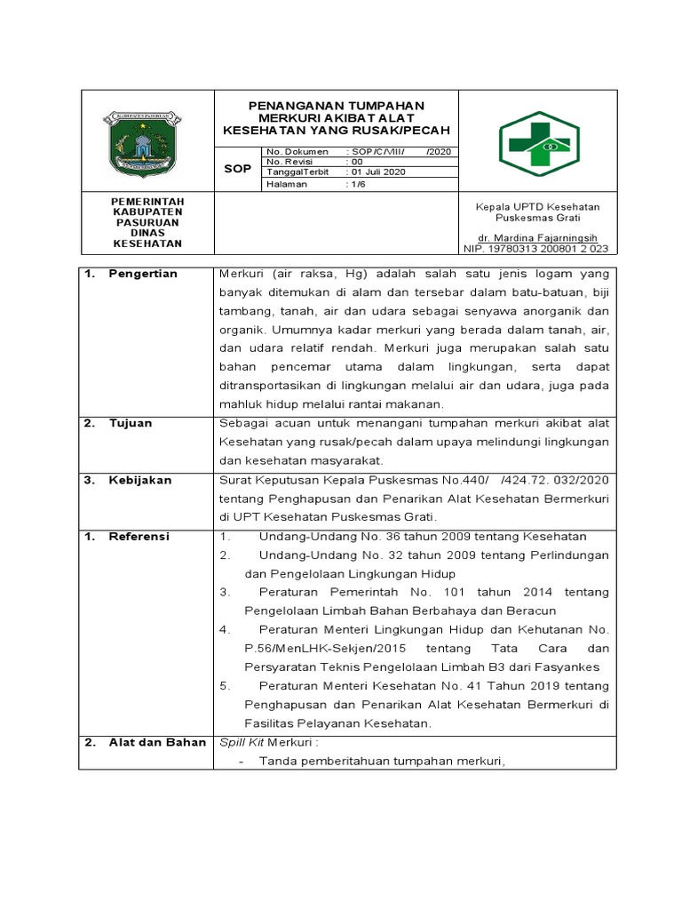 Sop Penanganan Tumpahan Merkuri | PDF