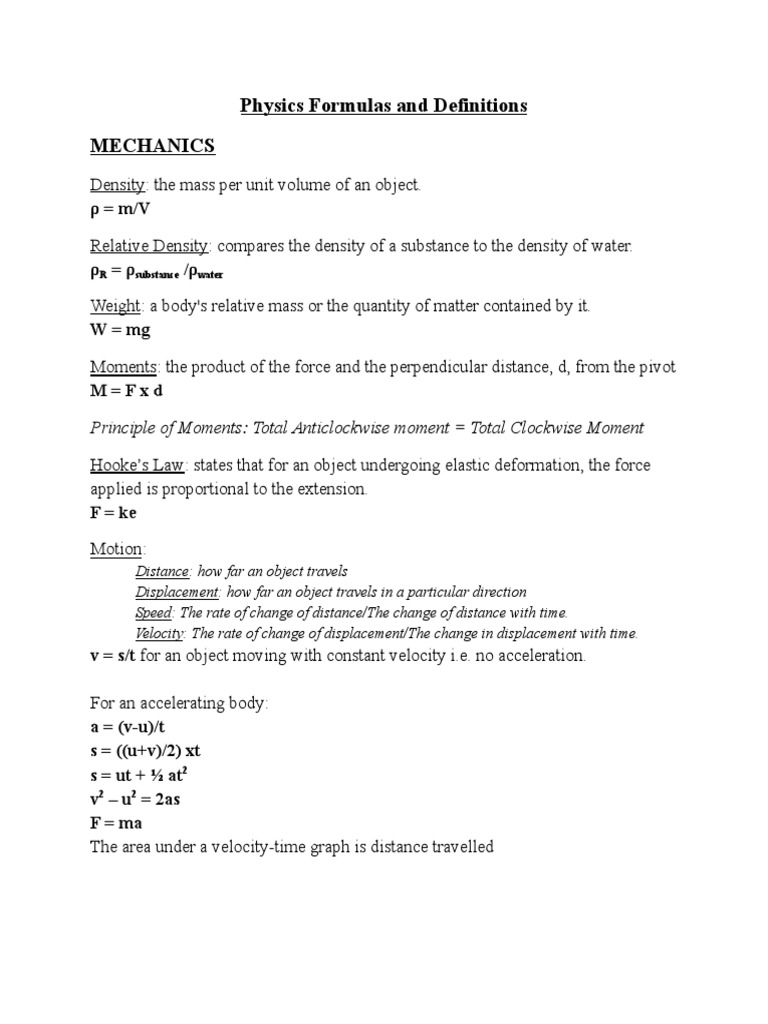 CSEC Physics Formulas and Definitions | PDF | Radioactive Decay | Force