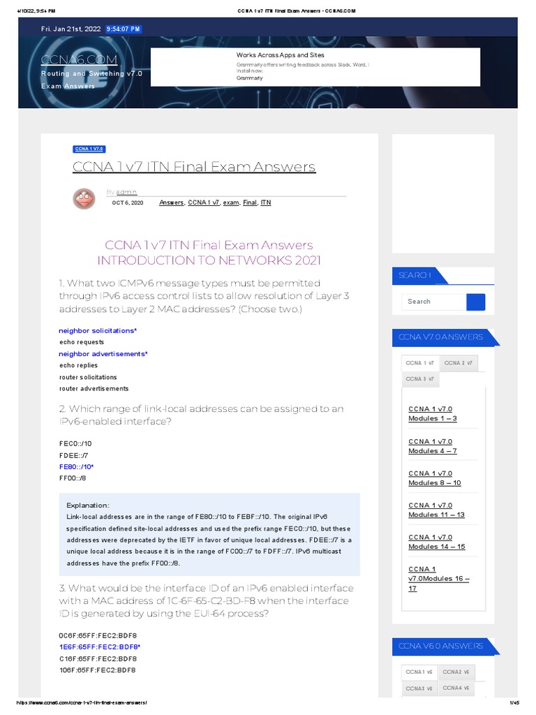 CCNA 1 v7 ITN Exam Answers | PDF | Port (Computer Networking ...