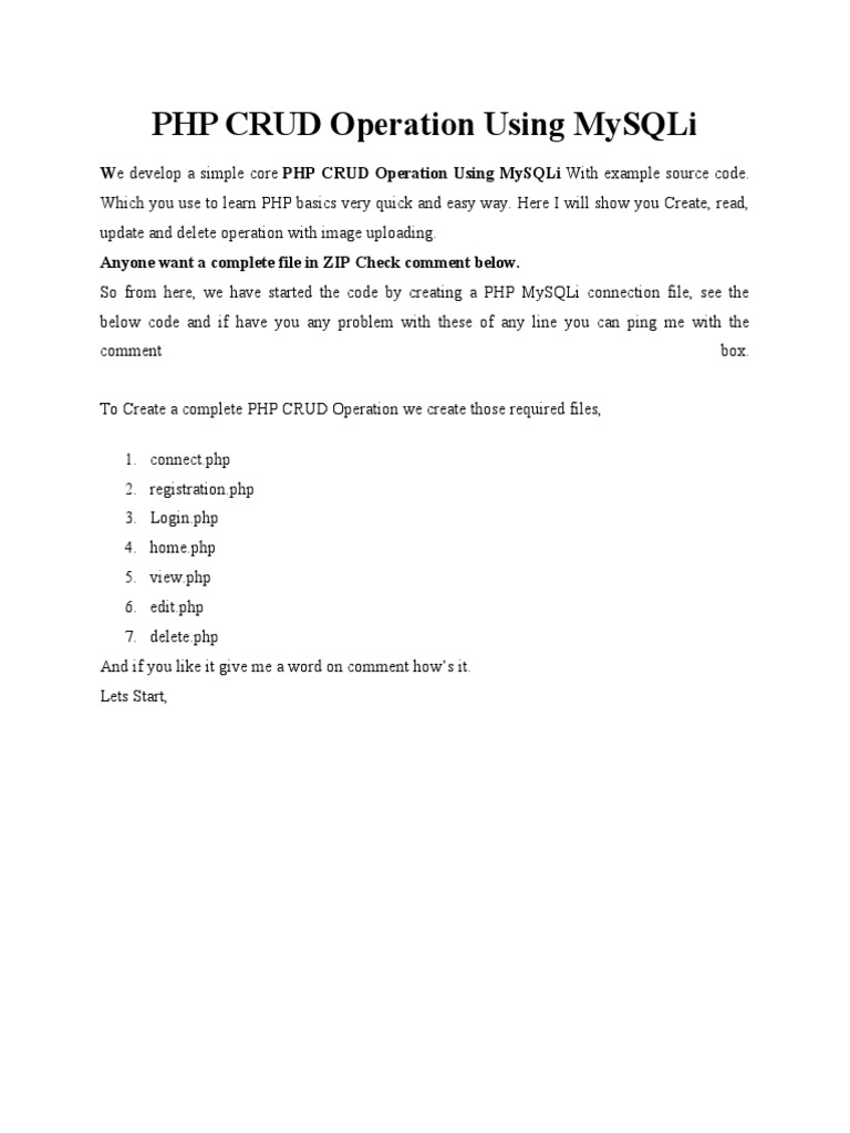 Php Crud Operation Using Mysqli Pdf Data Databases 9664