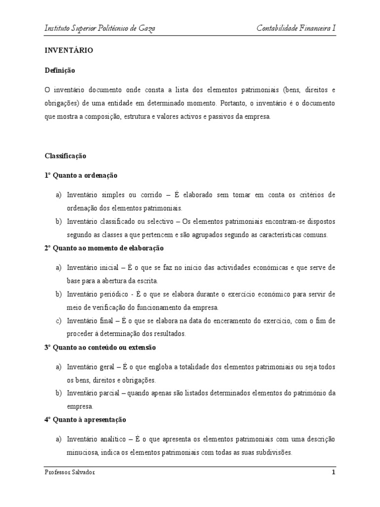 Tipos e Estrutura do Inventário Contábil | PDF | Contabilidade | Economia