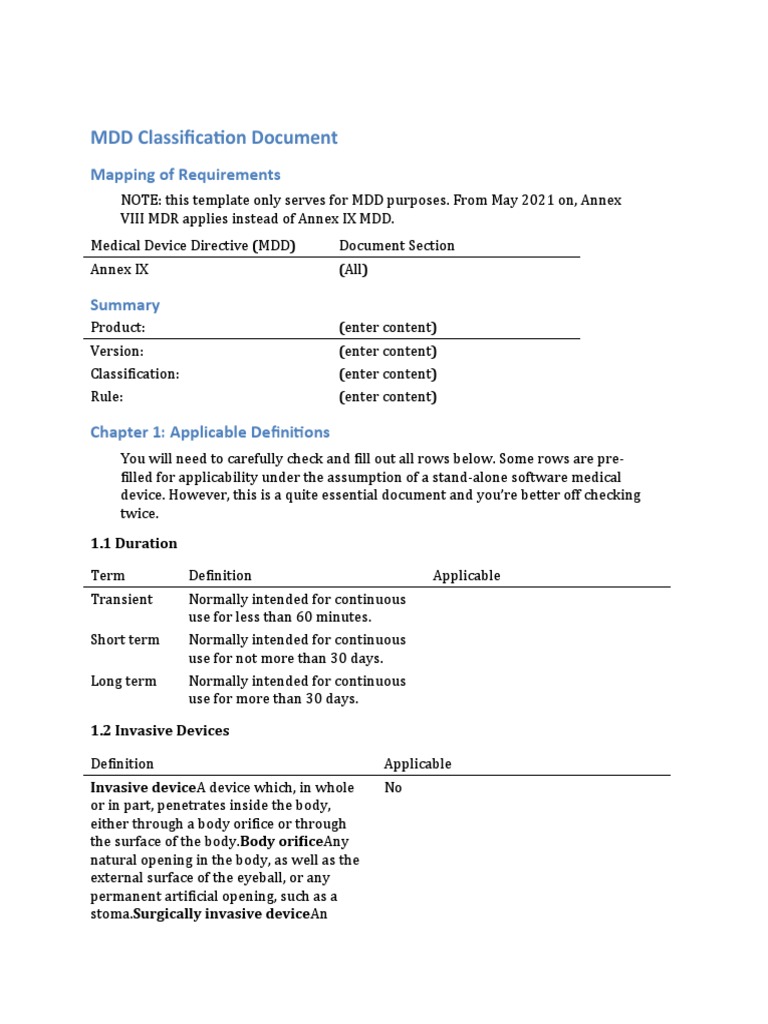MDD Classification Document | PDF | Medical Device | Surgery